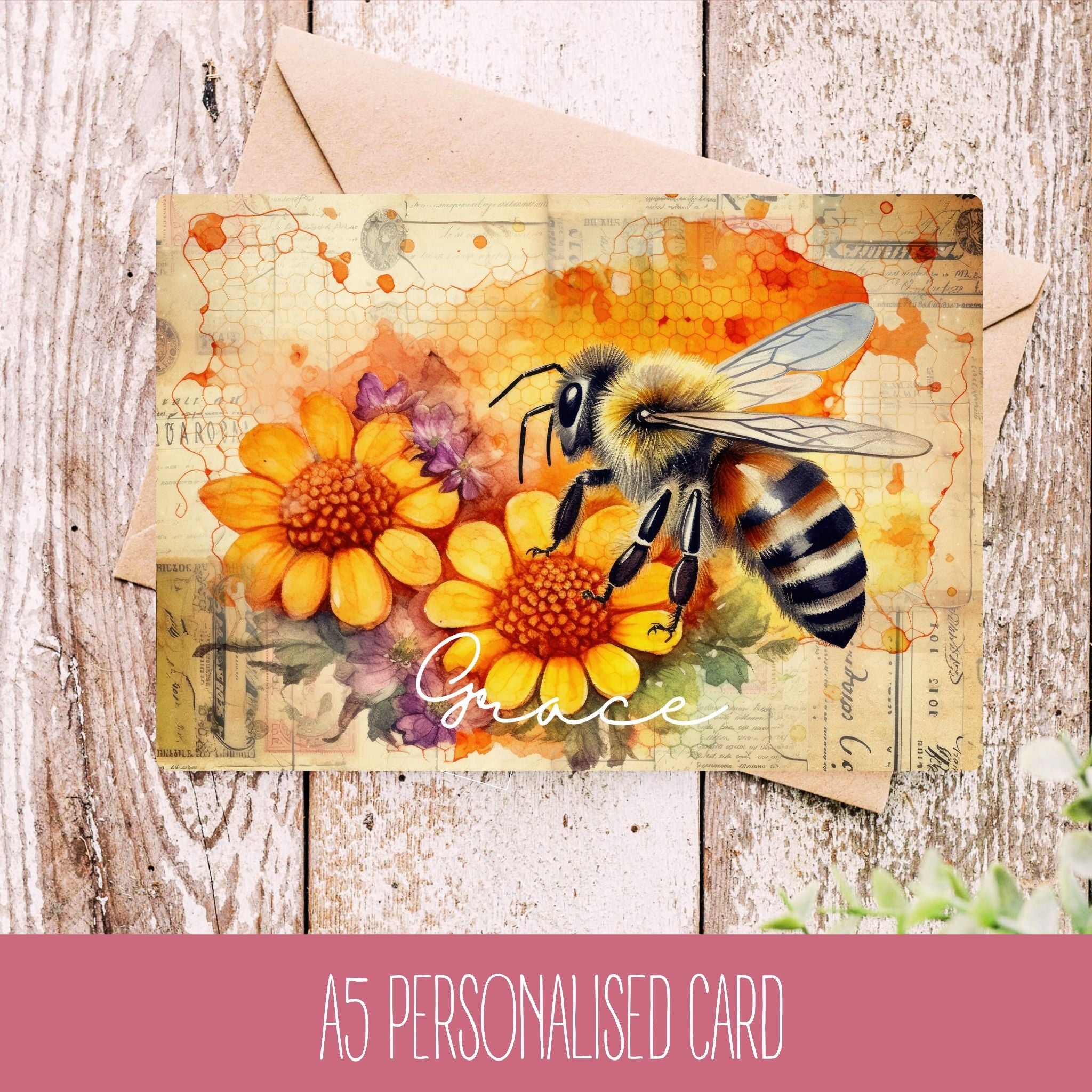 Personalised Bee Greetings Card – Beautifully Handmade UK