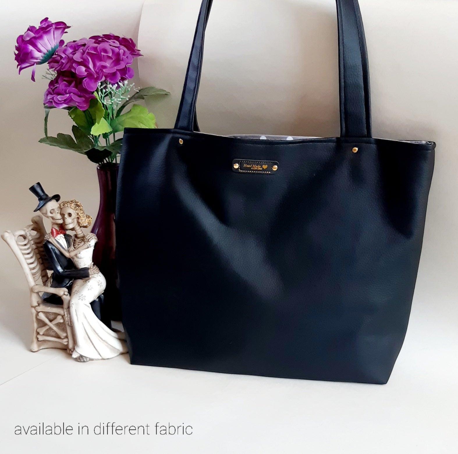 Faux Leather Tote Bags | Black Faux Leather Tote Bag – Beautifully ...